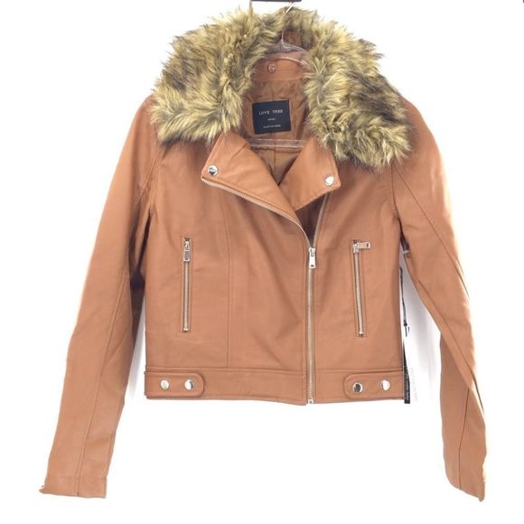 Love Tree | Jackets & Coats | Love Tree Faux Leather Faux Fur Moto ...